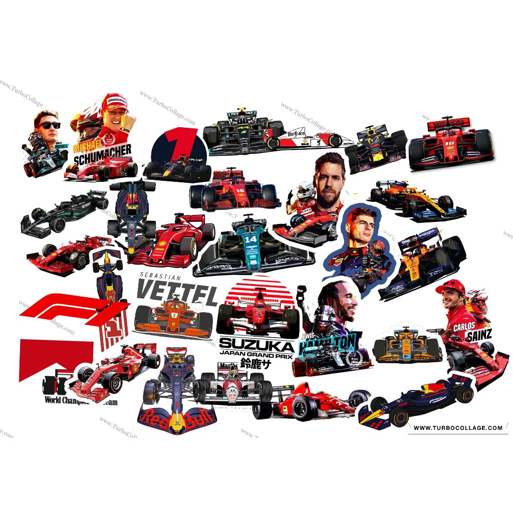 Set Of 30 Stickers Formula 1 Racing Car, F1 sticker, F1 Racing sticker ...