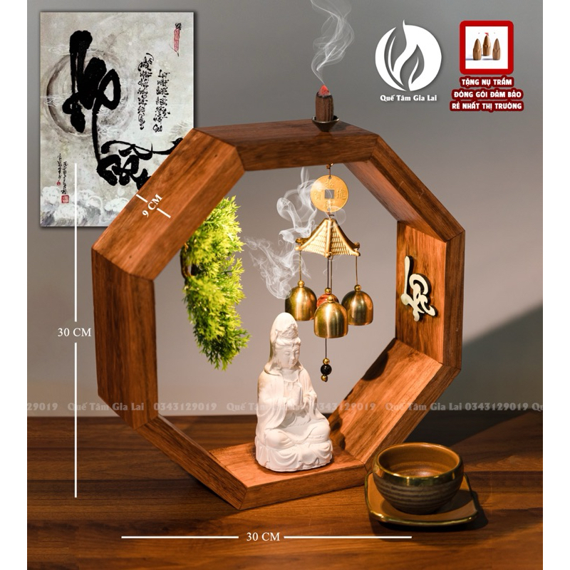 Agarwood Smoke Waterfall Landscape Of Buddha Octagonal Statue 30cmX30cm ...