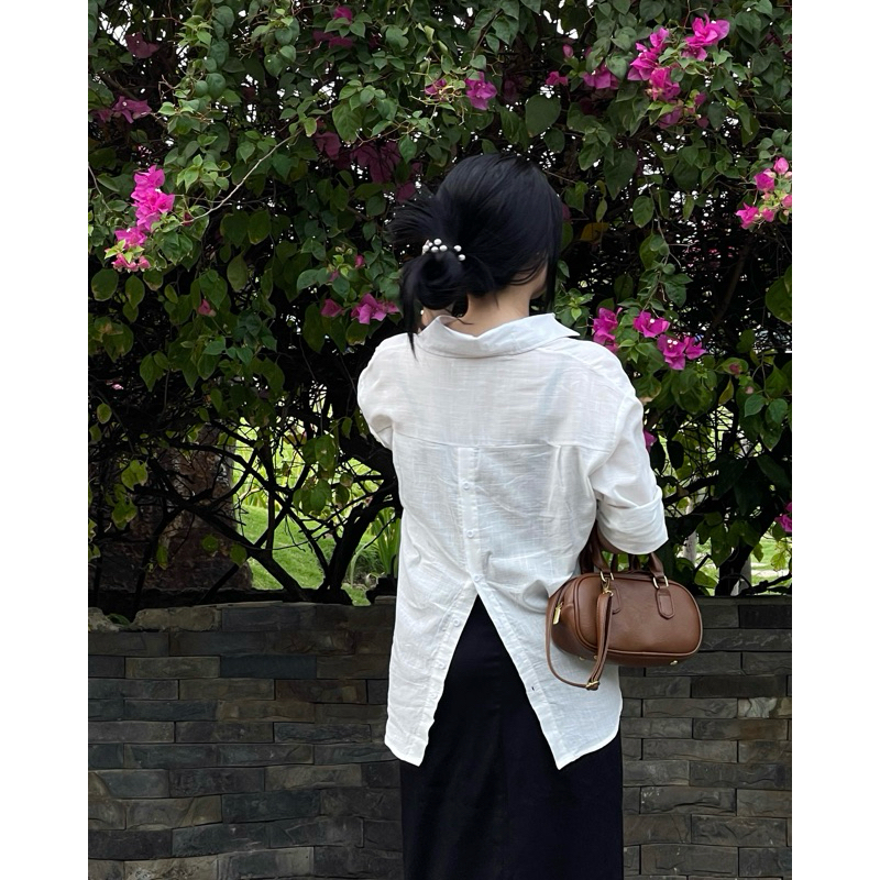 Linen SHIRTS | Heibyher loose linen shirt with slit in the back (black ...