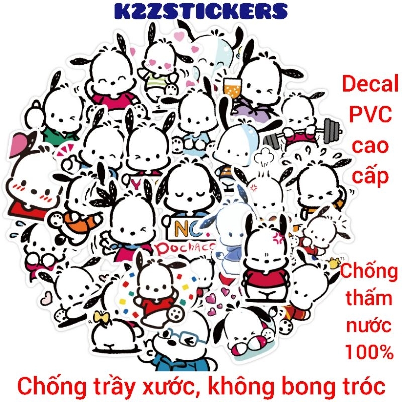 Set of 50 cute pochacco stickers for kids to stick to water bottles ...