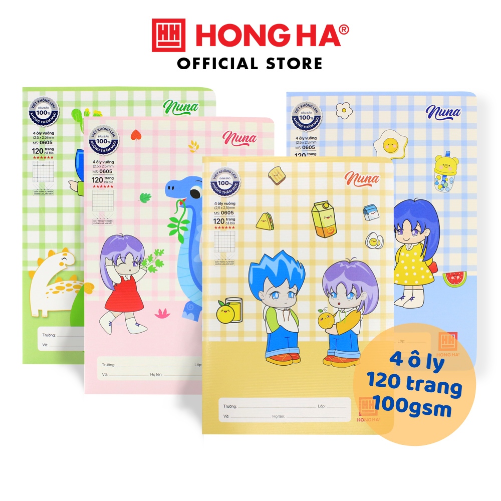 Hong Ha School Nuna 4-panel 120-page notebook, 100gsm - 0605 | Shopee ...