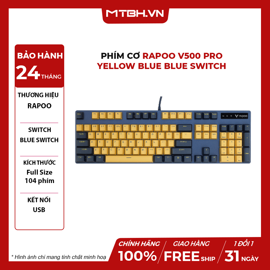 Rapoo V500 Pro Yellow Blue Switch Mechanical Keyboard | Shopee Singapore