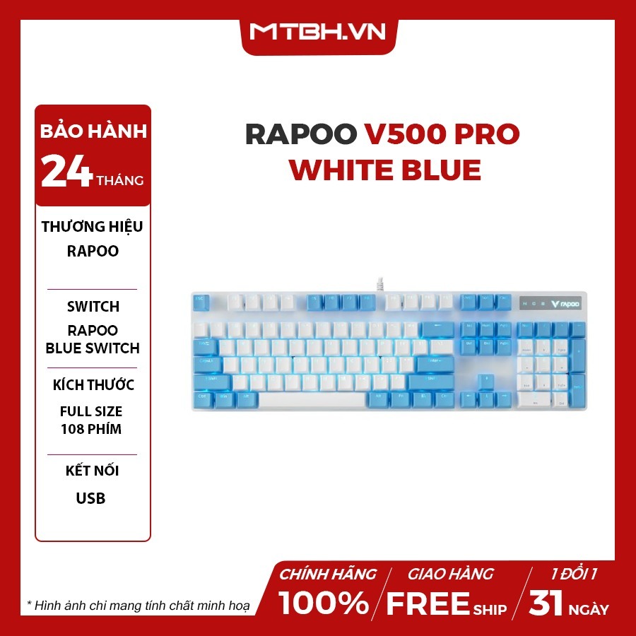 Rapoo V500 Pro White Blue Switch Mechanical Keyboard | Shopee Singapore