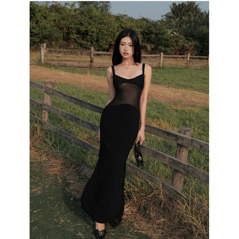 Sheer Cut Out Mesh Maxi Dress Sexy Bodycon with Good Elasticity ...