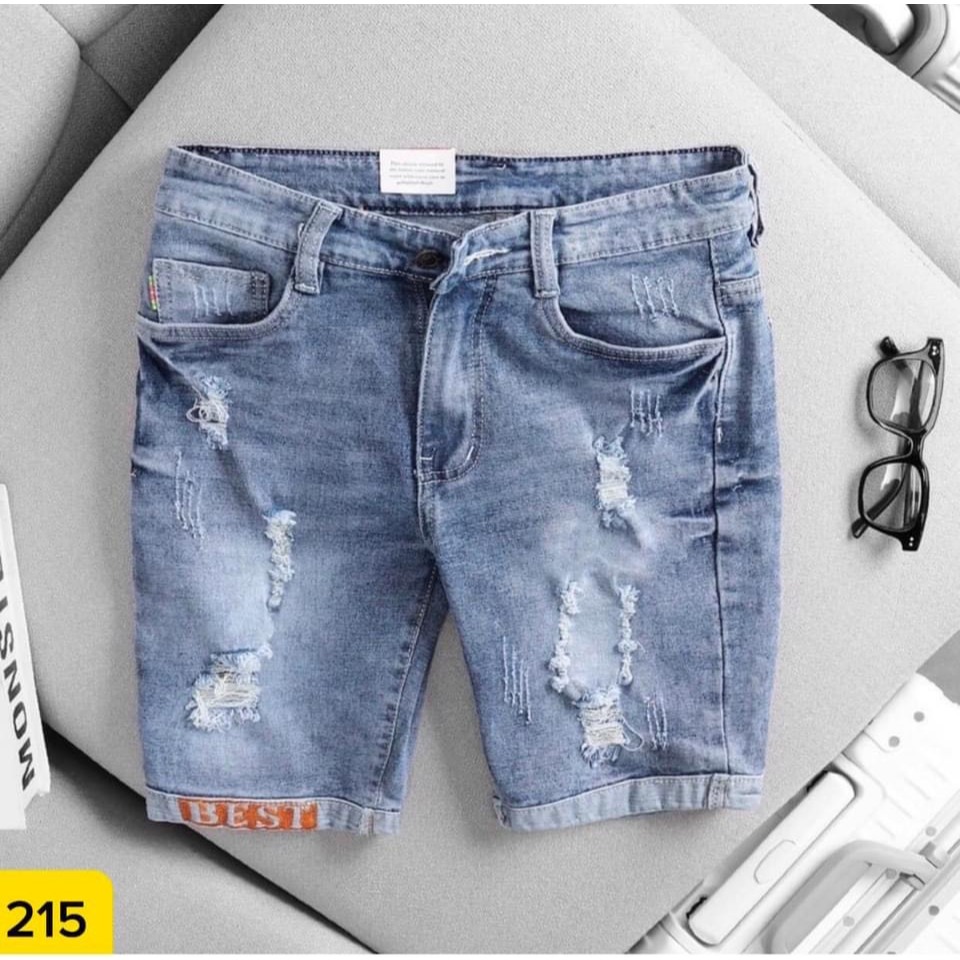 Men's ripped blue jean shorts with beautiful embroidered letters, hot ...
