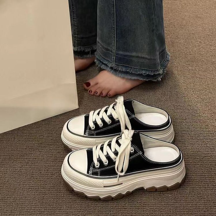 Korean Style canvas Mule Sneakers 5Cm High Hot Trend 2024 Small Form ...