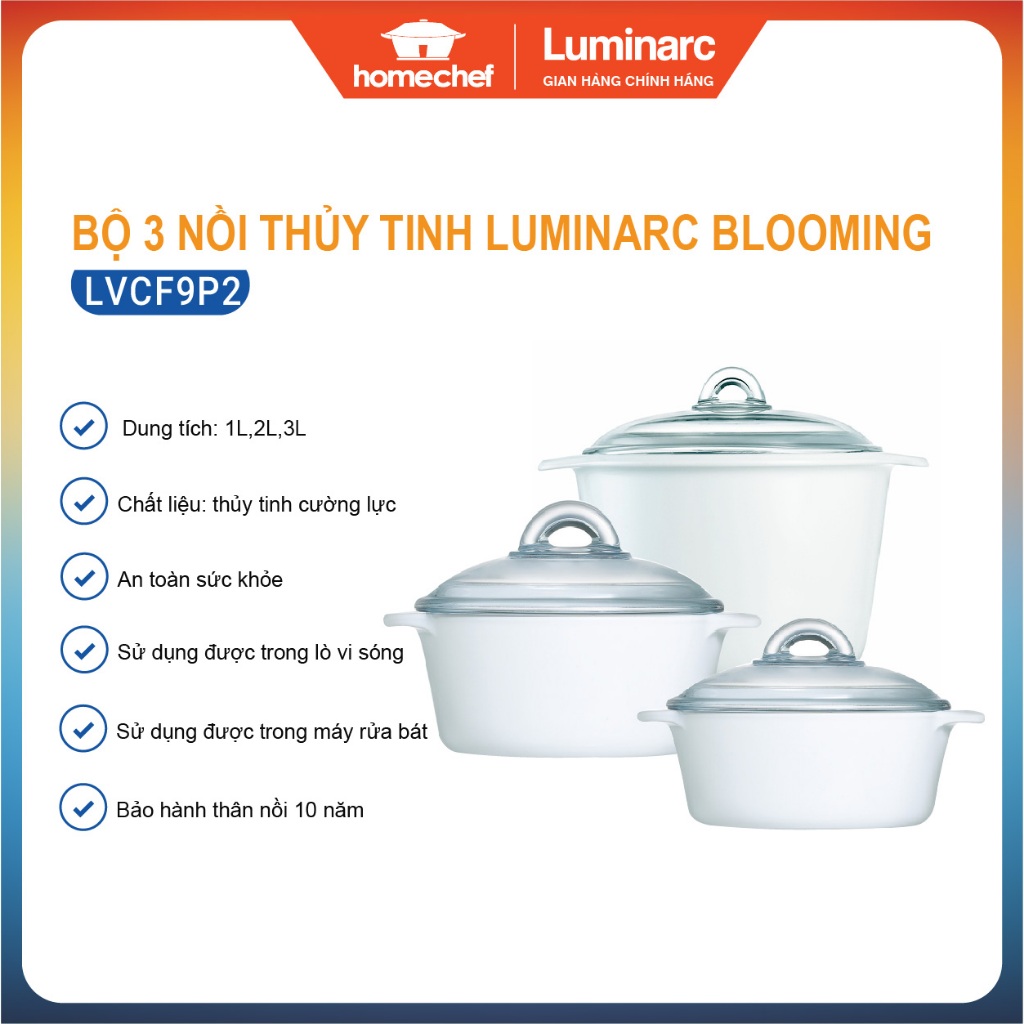 Set of 3 Luminarc Blooming glass pots 1L,2L,3L- LVCF9P2, used with gas ...