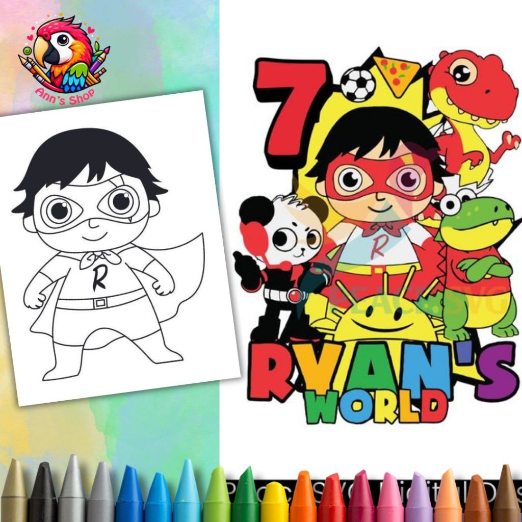 Complete set of 10 coloring pages "R Ryan World" size a4/a5 - Ann paper ...