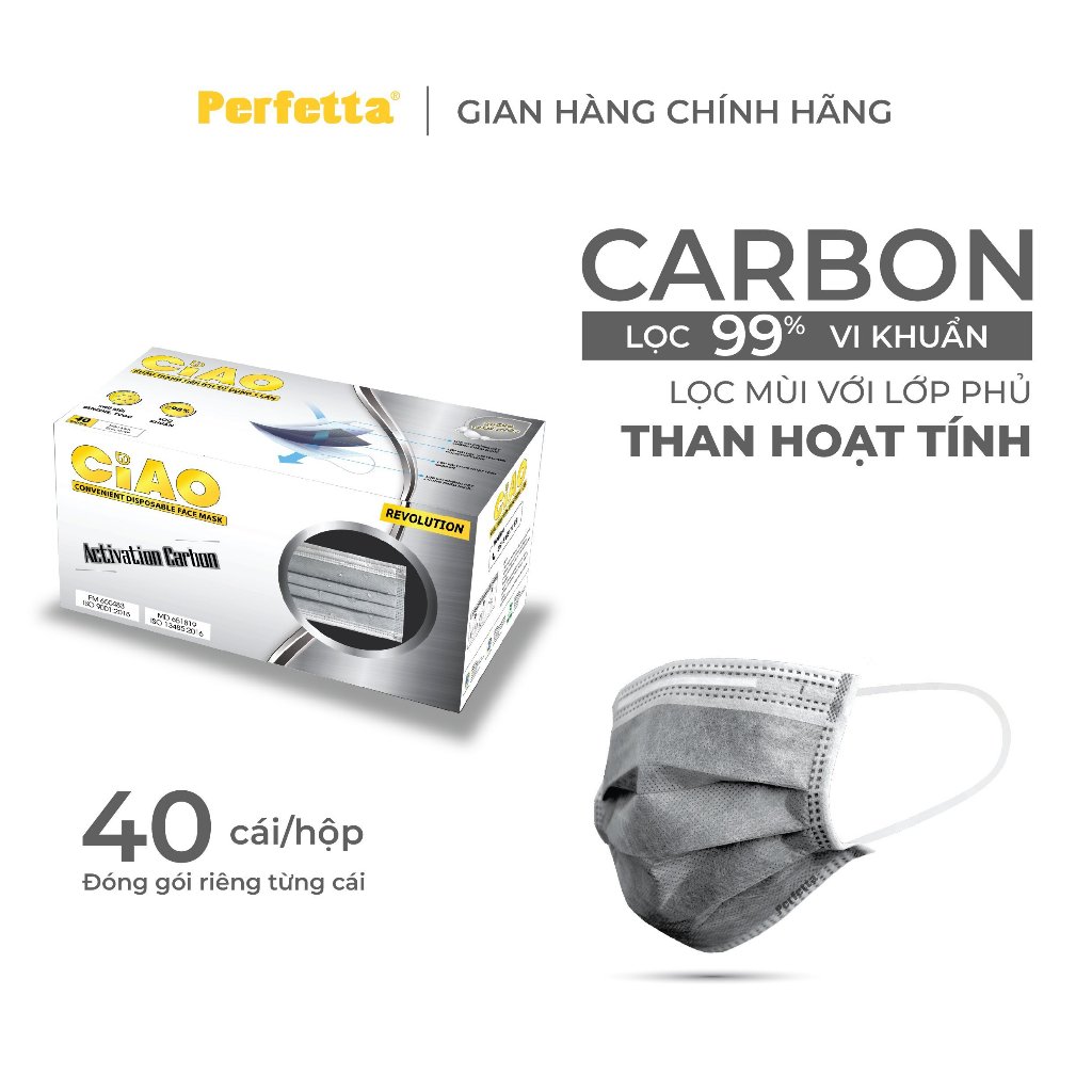 Perfetta Ciao Carbon Premium Medical Mask (40 pieces/box) | Shopee ...