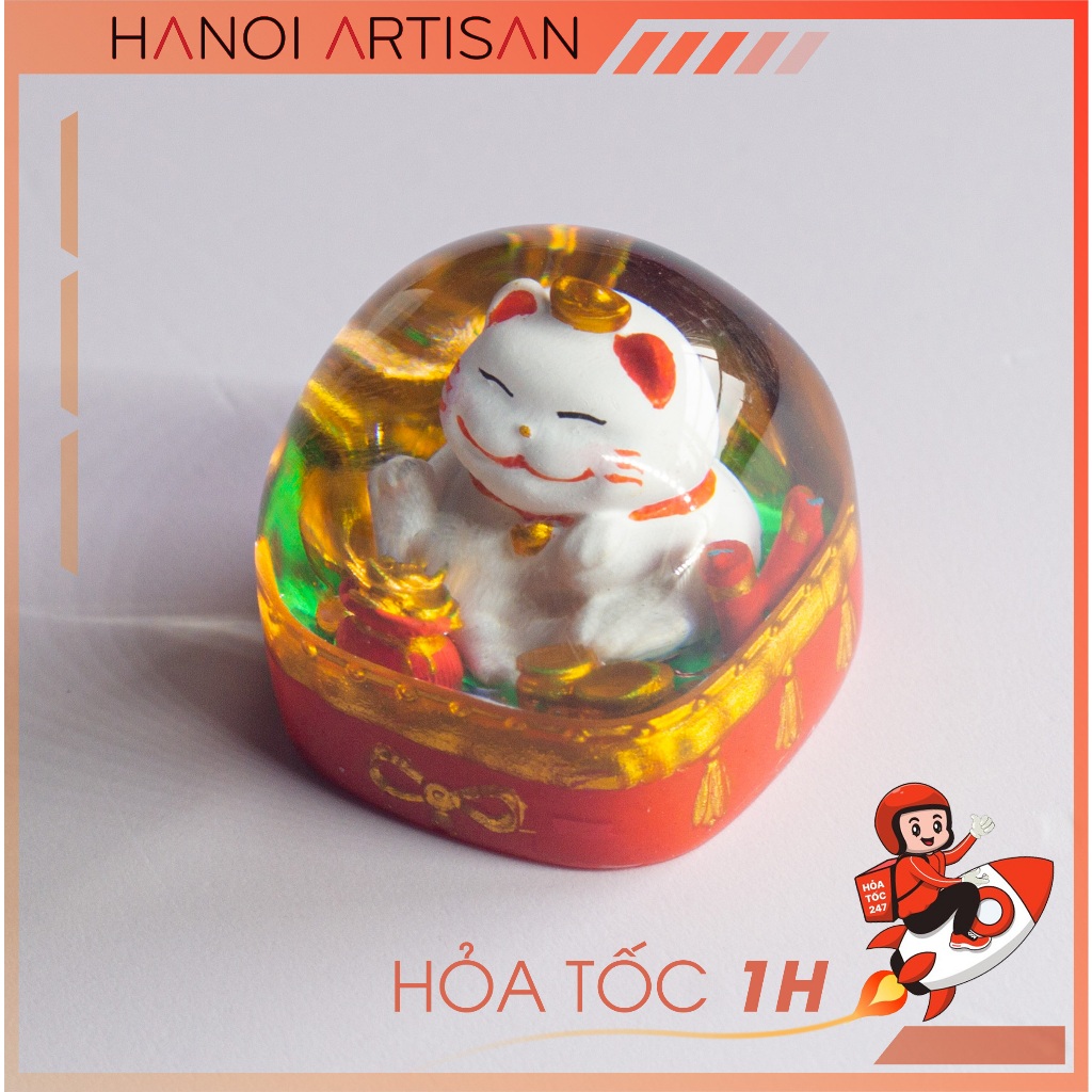 Artisan Keycap - Cute white lucky cat mechanical keyboard button (White ...