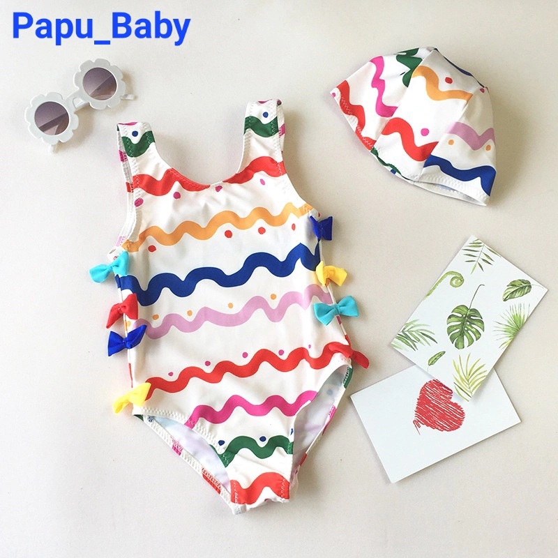 Bikini baby Girl Papu baby Rainbow Pattern With Beach Hat. baby Girl ...