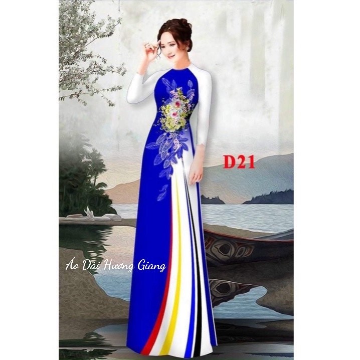 3d Printed Ao Dai with cobalt blue pattern - Huong Giang Ao Dai | Shopee Singapore