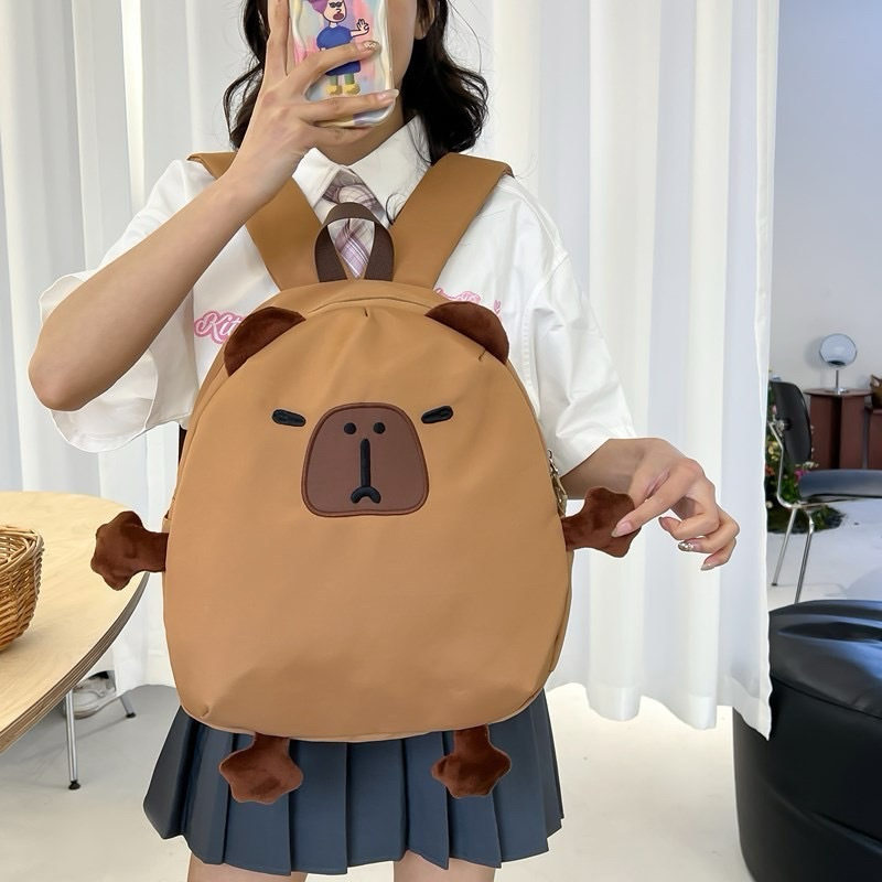 Cute capybara polyester fabric backpack, large capacity capybara school ...
