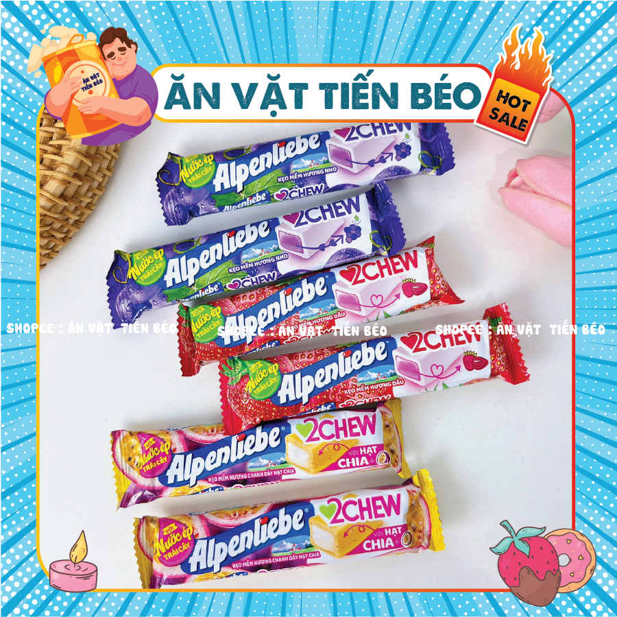 Alpenliebe 2CHEW candy, soft and fatty candy of all flavors (2.8g bar ...