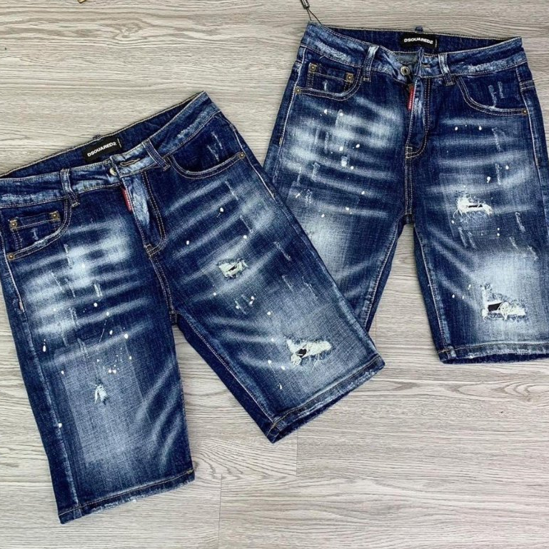 Beautiful ripped short men's jeans with side zipper embroidered with ...
