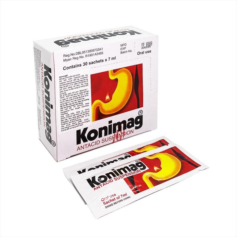Konimag oral gel protects stomach and gastroesophageal reflux, box of ...