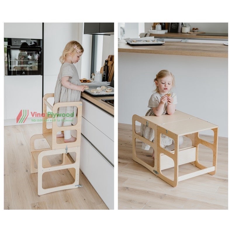 4-in-1 kitchen standing chair, working tower, study table, plywood baby ...