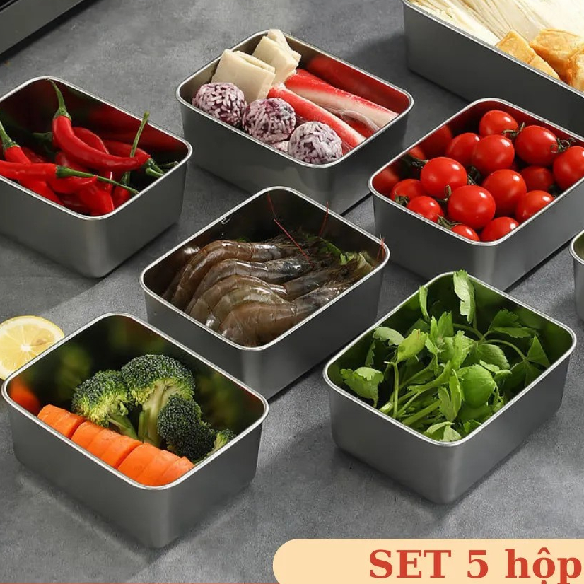 [ComBo] 5 Small Square Stainless Steel Food Storage Boxes with Lid.Ca ...
