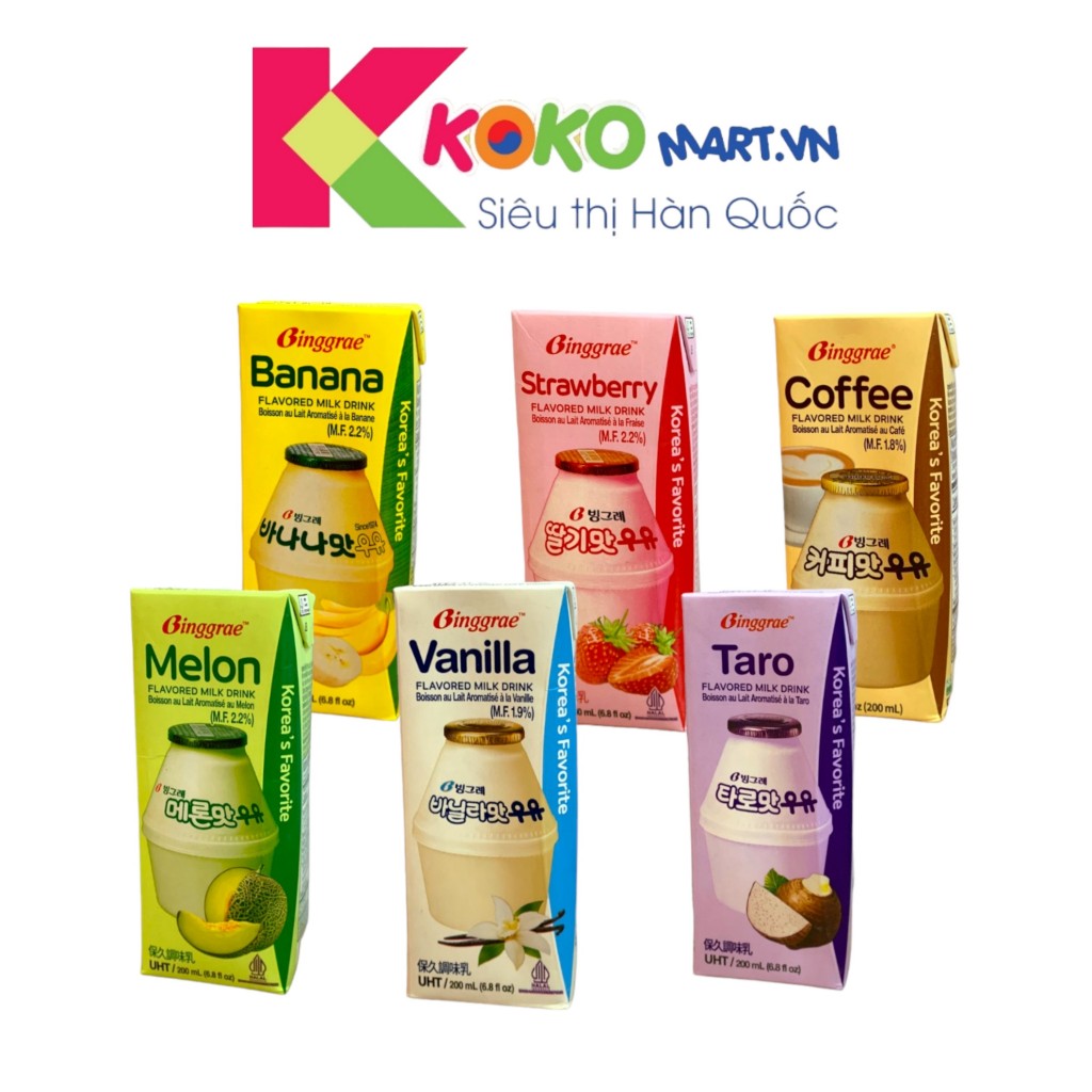 Banana Milk, Melon, Strawberry, Vanilla, taro, Korean coffee 200ml Box ...