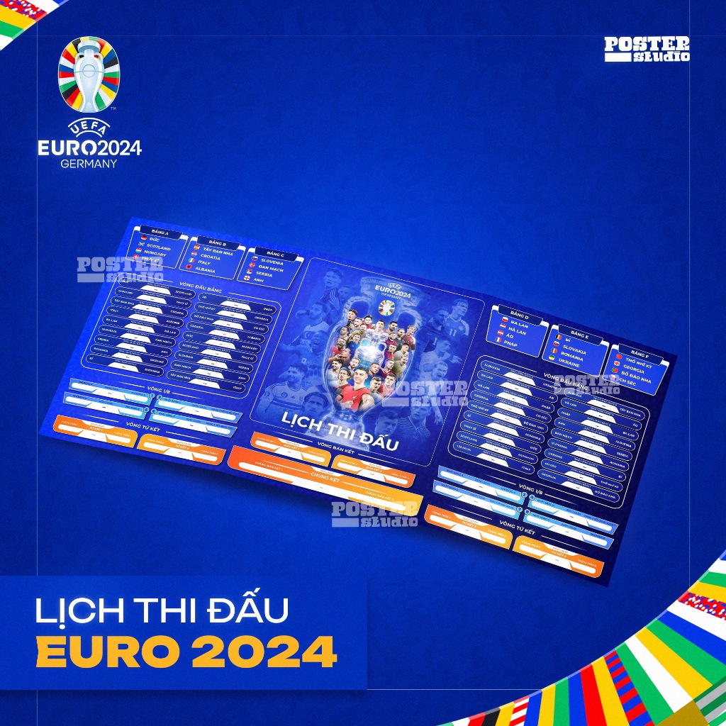 EURO 2024 football match schedule includes 2 sizes A3 (89,1cmx42cm), A4 ...
