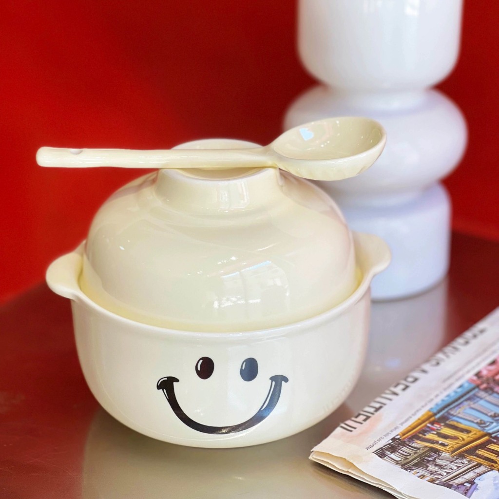 Decorative ceramic smiley face rice bowl set, Korean style 4 Piece ...