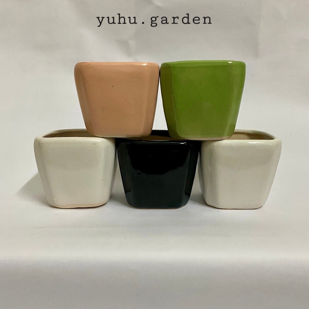 Square ceramic pot with rounded corners 7x6 / Enameled ceramic pot ...