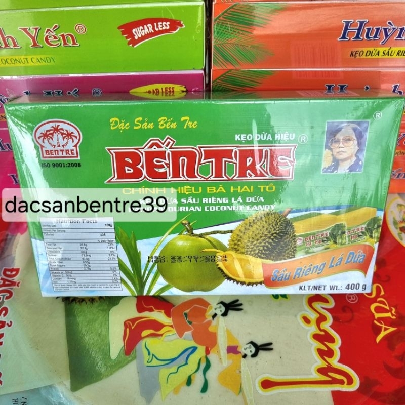 Ben Tre brand durian pandan coconut candy (machine pack, 400g box ...