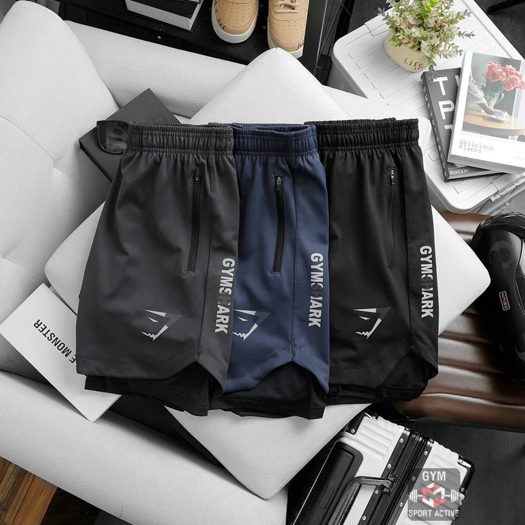 Men's 2-layer sports shorts 2-layerShorts gym running shark gym shorts ...