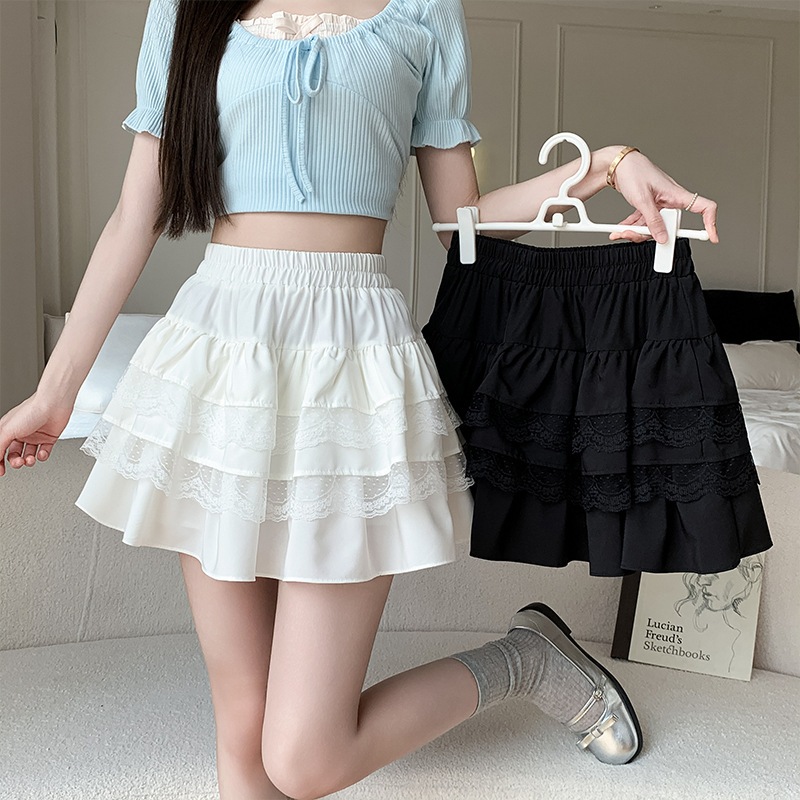 Bare_women's 2-layer short flared skirt with elegant lace and inner ...