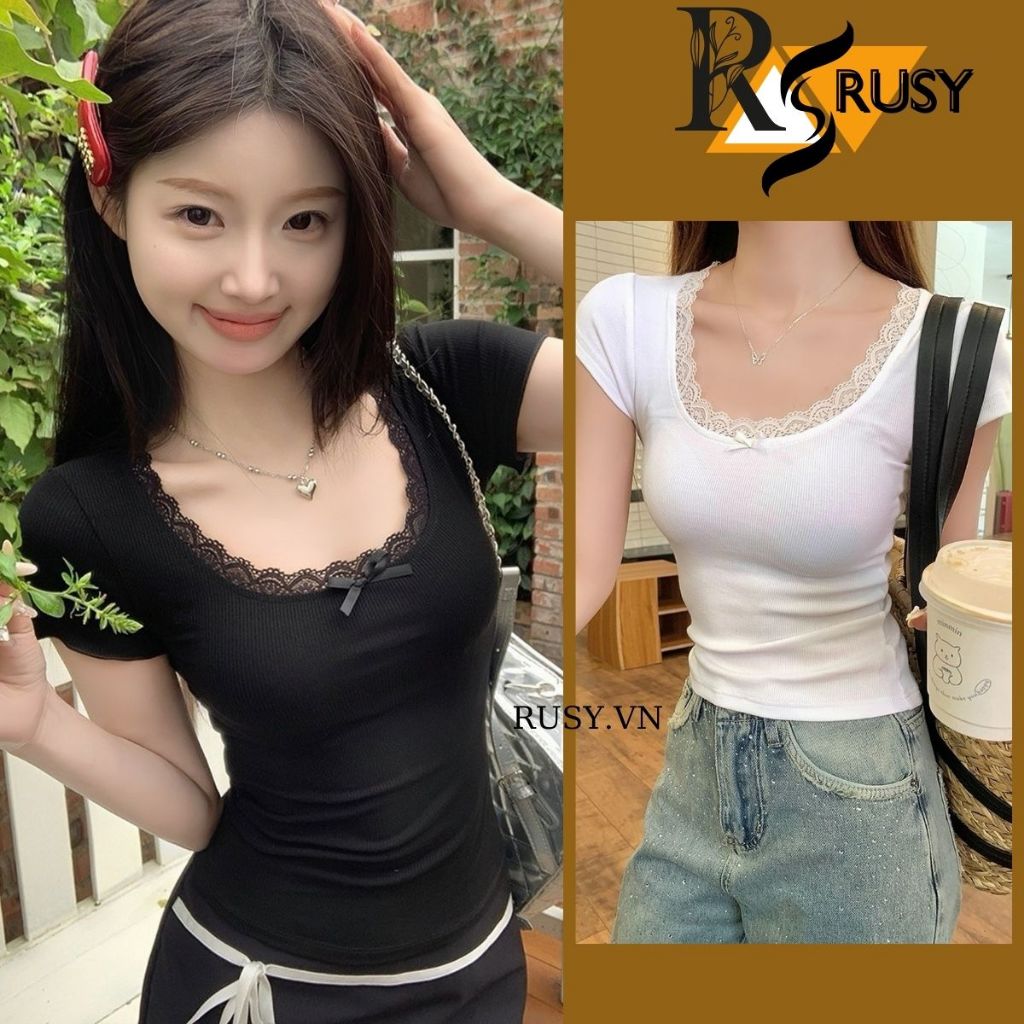 Rusy dynamic short sleeve t-shirt with lace bow tie, short sleeve shirt ...