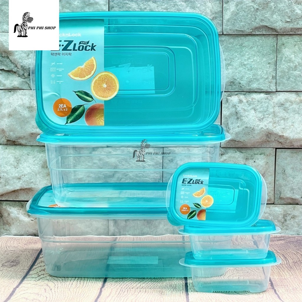 LocknLock EZ Lock storage box with blue lid, rectangular PP plastic ...