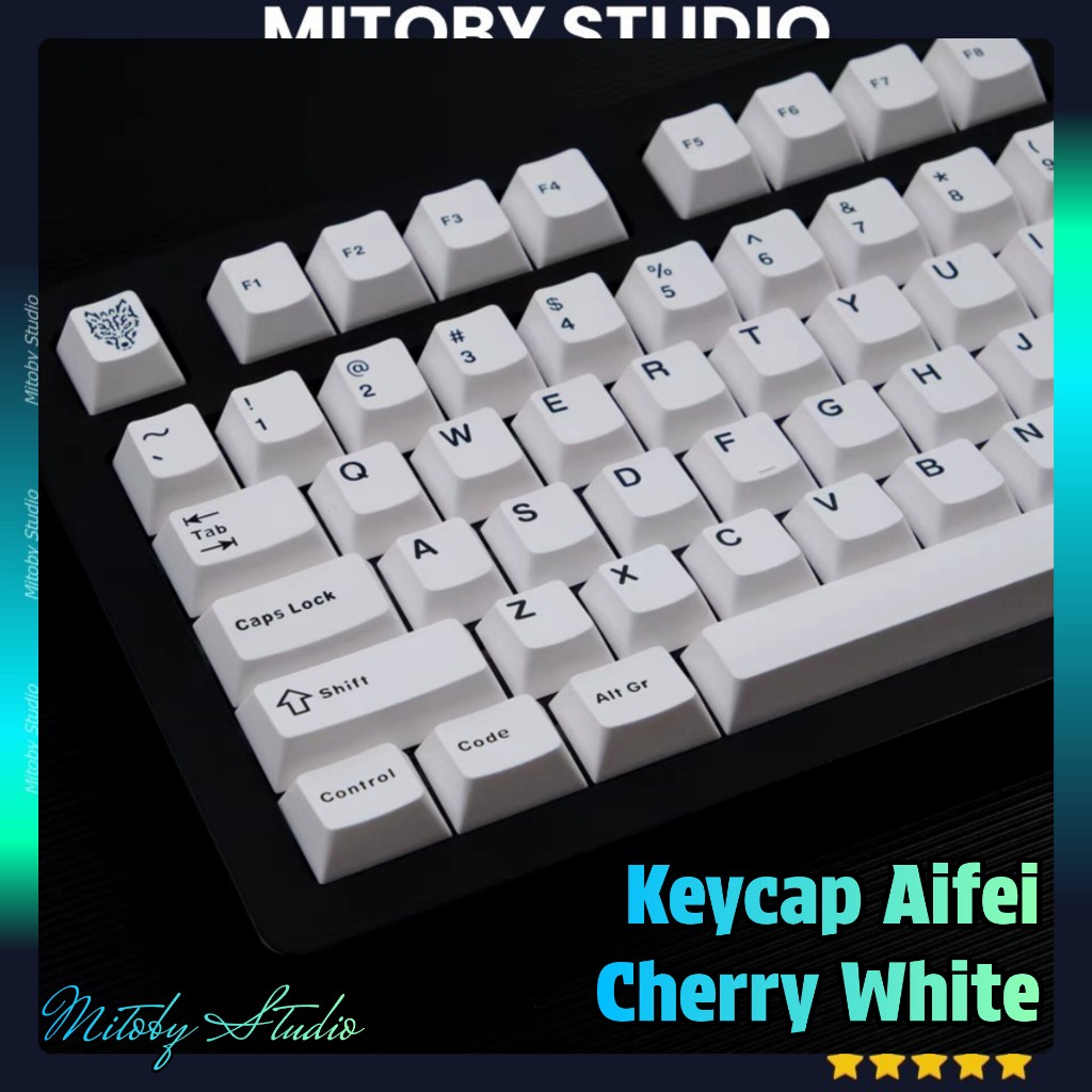 Keycap Aifei Black on White V2 Cherry Profile Mechanical Keyboard PBT ...