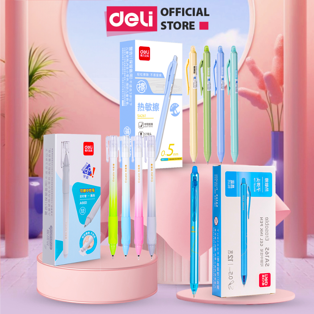 Box of 12 DELI Blue Ink Erasable Gel Pens - Gel Pen Liquid Ink ...