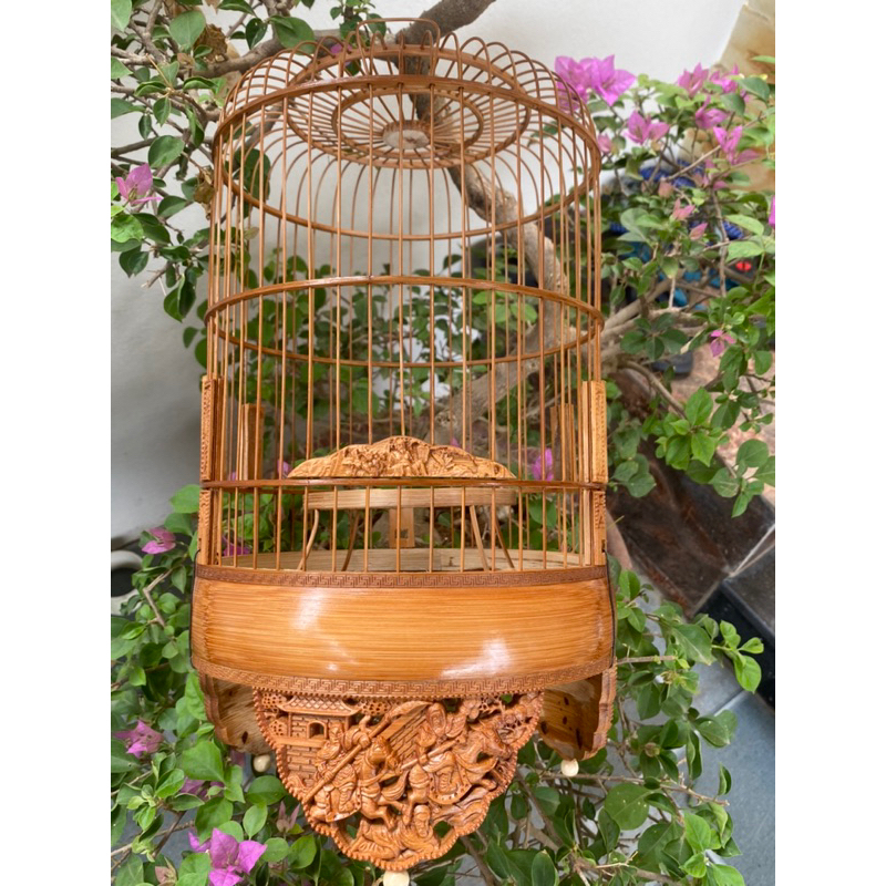 Laser Perforated Bird Cage Made of Durable Old Bamboo Material with ...