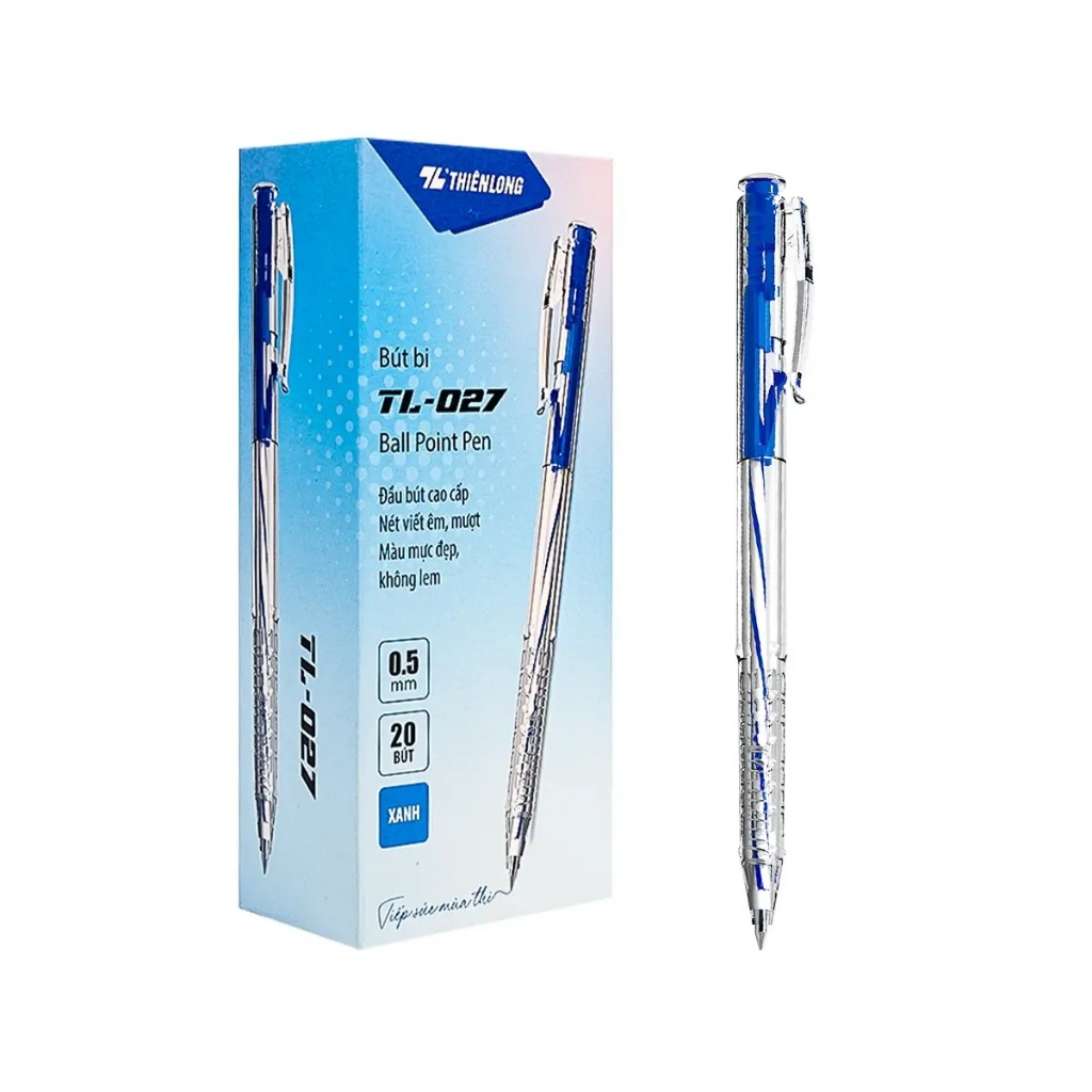 [NEW Type] Box of 20 Thien Long Blue Ballpoint Pens TL-027 | Shopee ...