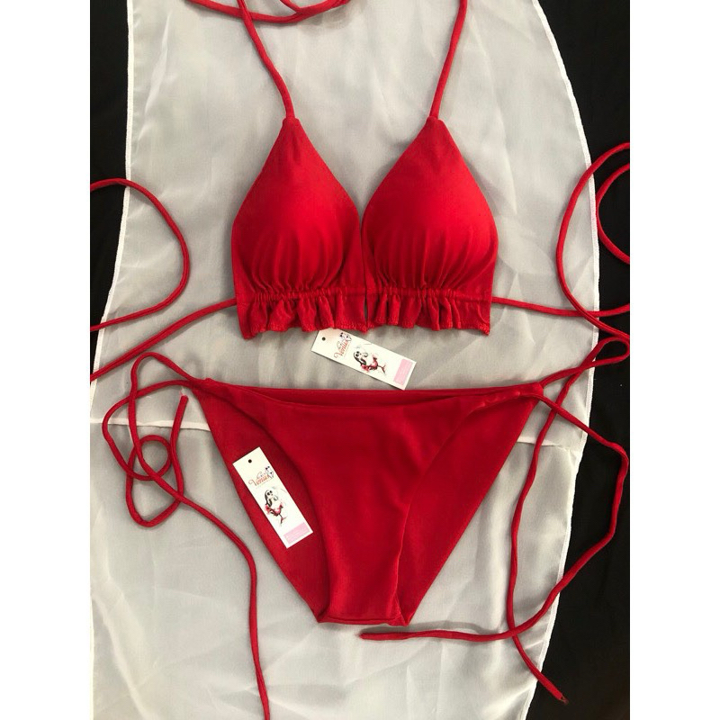 Bikini, basic 2-piece triangle swimsuit with long straps, free to style ...