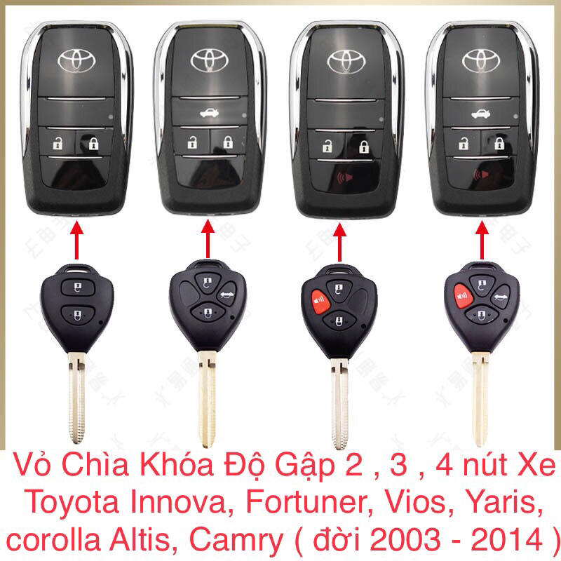 Folding Key Cover 2, 3 4 Buttons For Toyota Innova, Fortuner, Vios ...