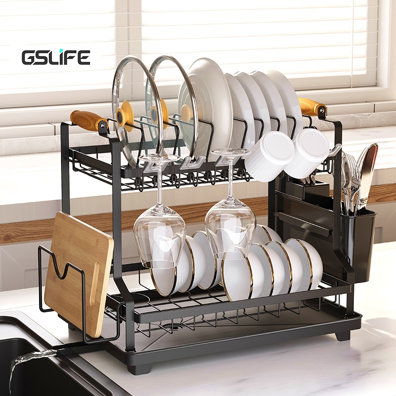 Gslife Black Painted Smart Dish Rack - Folding Dish Rack, Wooden Handle ...