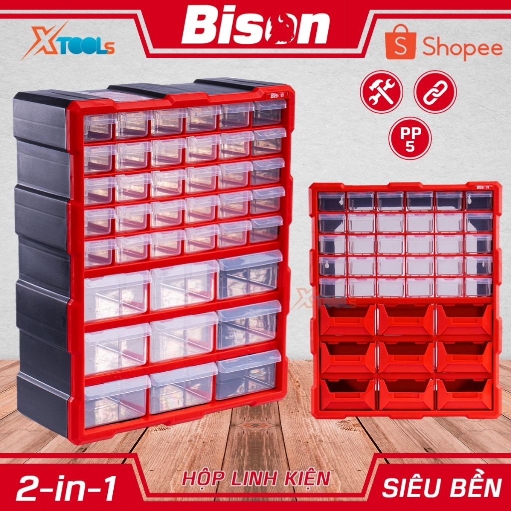 BISON multi-purpose parts storage box, multi-compartment plastic ...