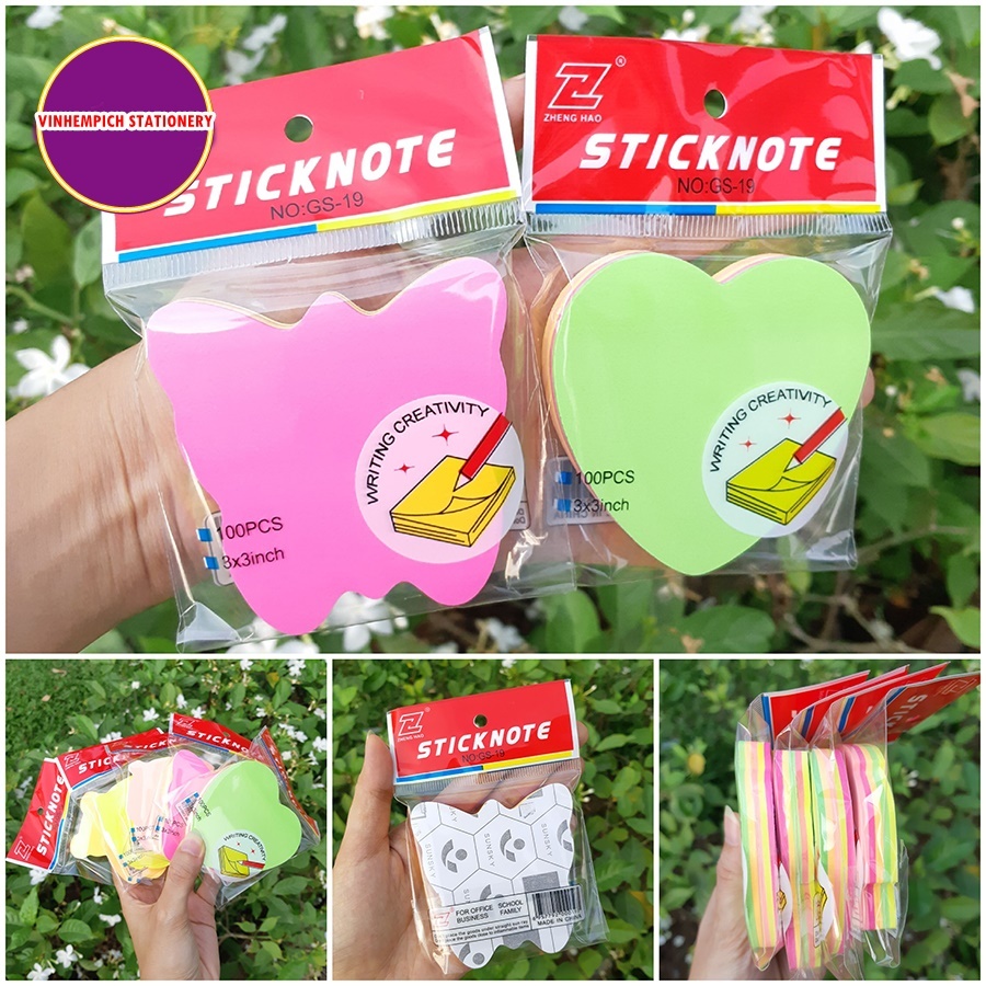 Set of 100 cute neon colored sticky notes with GS-19 glue (random ...