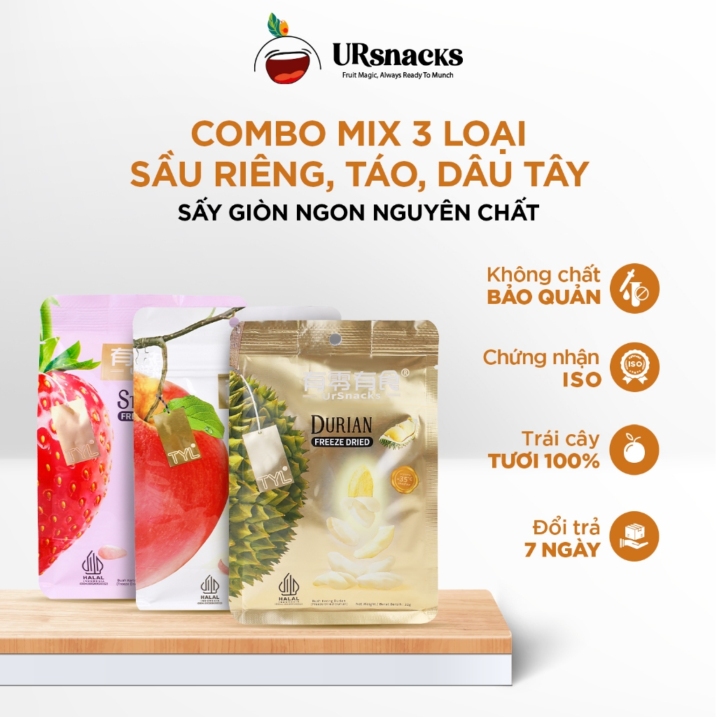 [COMBO Mix 3 TYPES] Durian, Apple & Pure Sublimation Dried Strawberry ...
