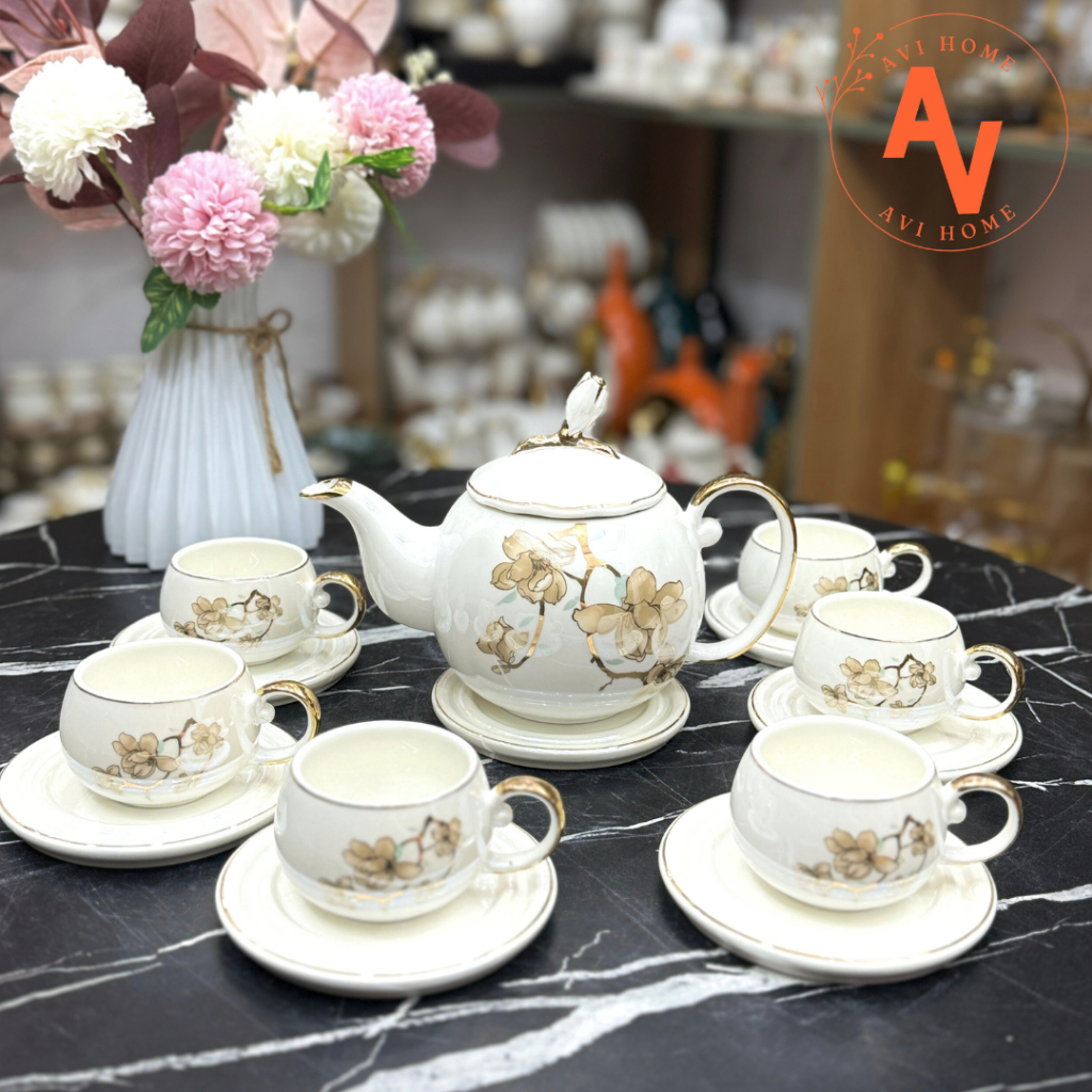 White Porcelain Tea Set - Apricot Pattern Tea Set with Luxurious ...