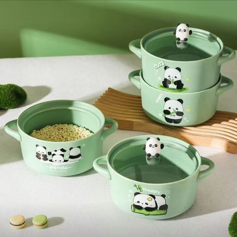 Lightning Porcelain Pot With Super Cute Panda Lid, Shrimp Noodle Soup ...