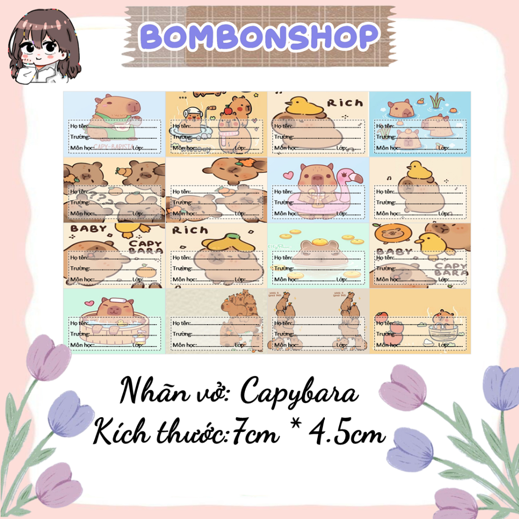 16 Cute Style Capybara Student Notebook Labels, Lovely Subject Stickers ...
