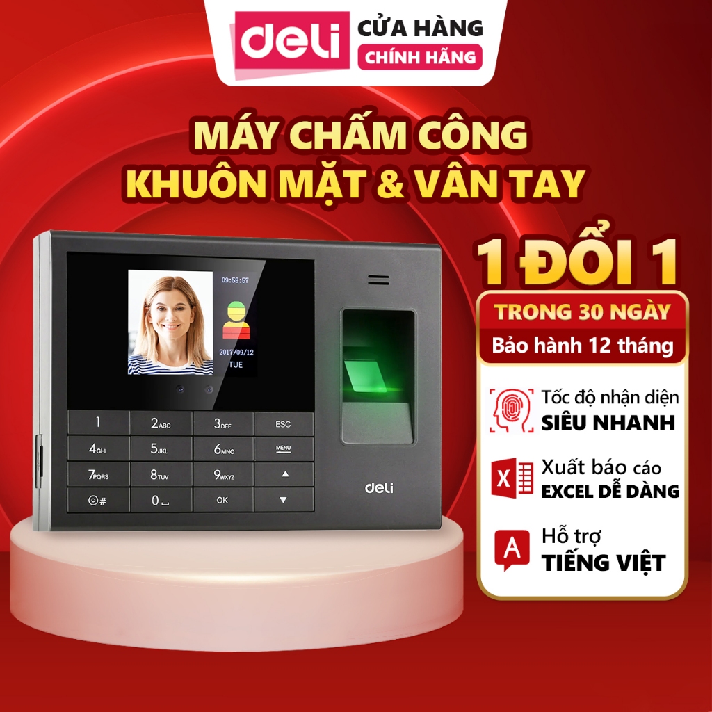 Deli Time Attendance Machine Fingerprint Scanner and Face Recognition ...