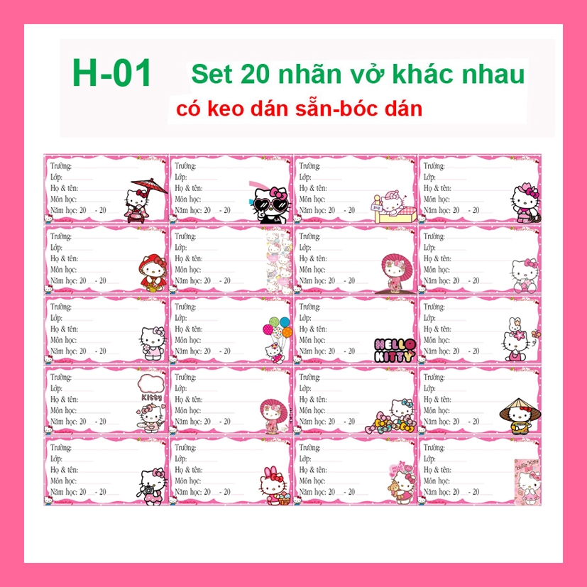 Hello Kitty notebook labels (20 different picture notebook labels ...