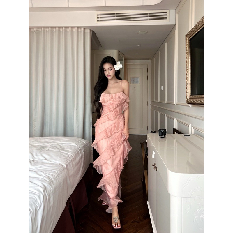 AMELIE - Pink layered silk halter Dress - Isabella Dress | Shopee Singapore