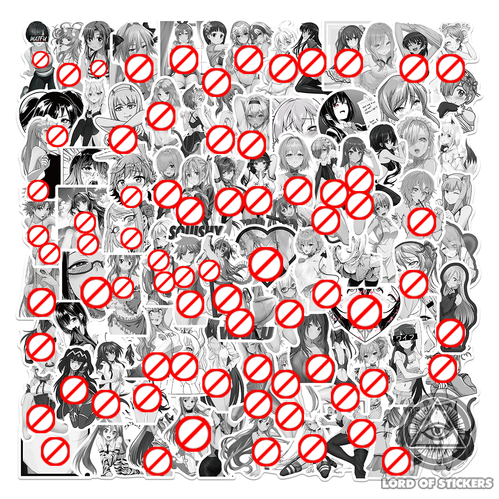 Set Of 100 Ahegao Waifu Stickers Black White Hentai Ecchi Anime Girl ...
