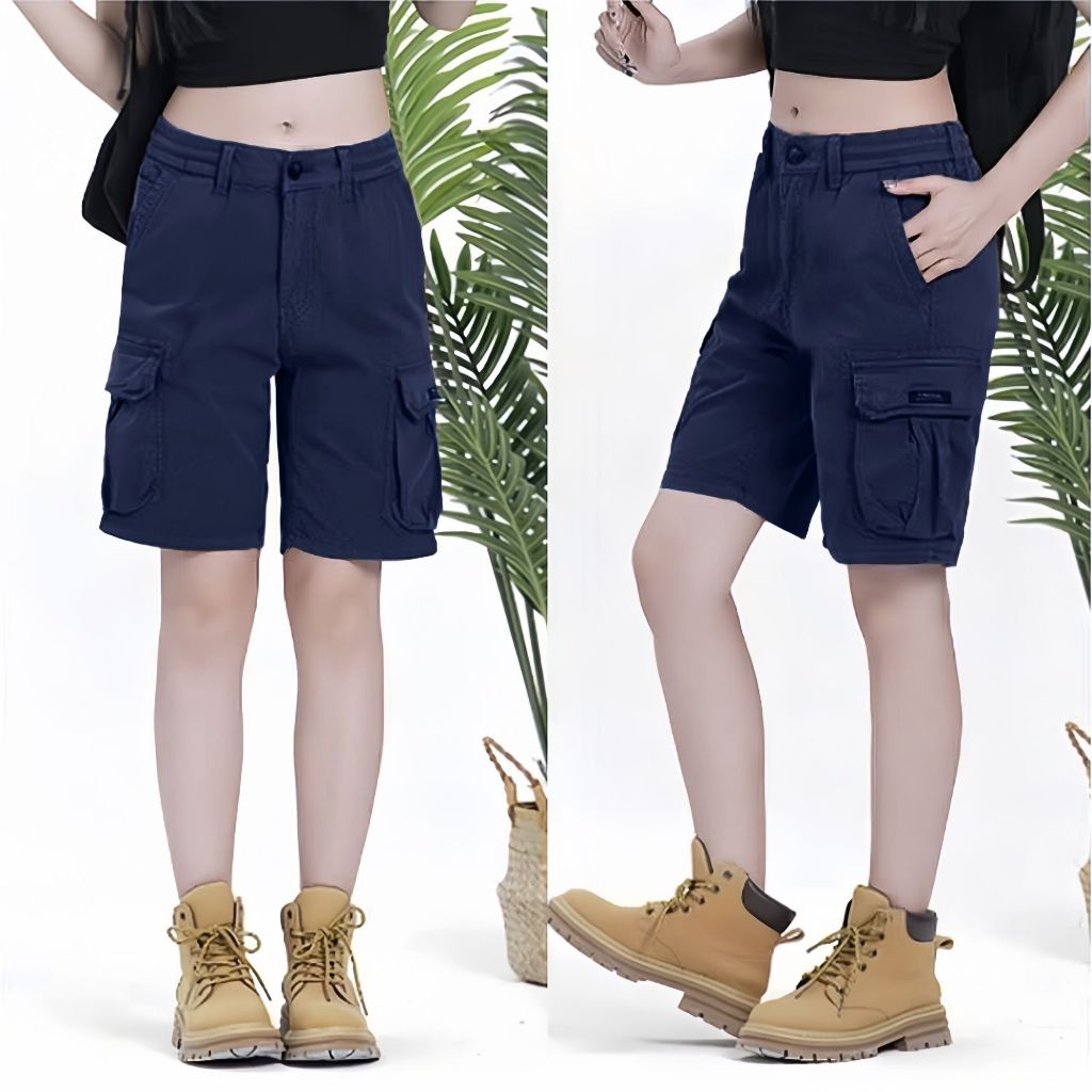Women's shorts with box pockets SHDUC123, khaki material, strong style ...