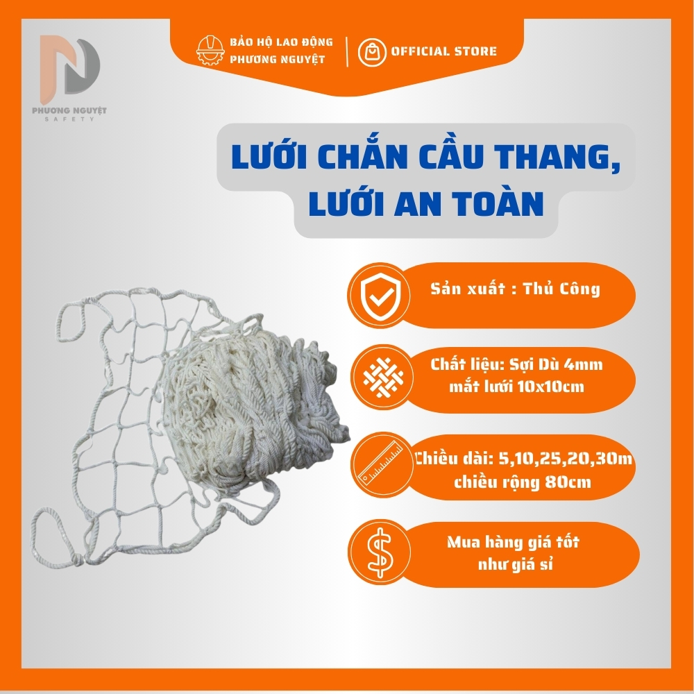 Stair net made of 4mm white parachute fiber, 10x10 cm mesh (size 0.8x10 ...